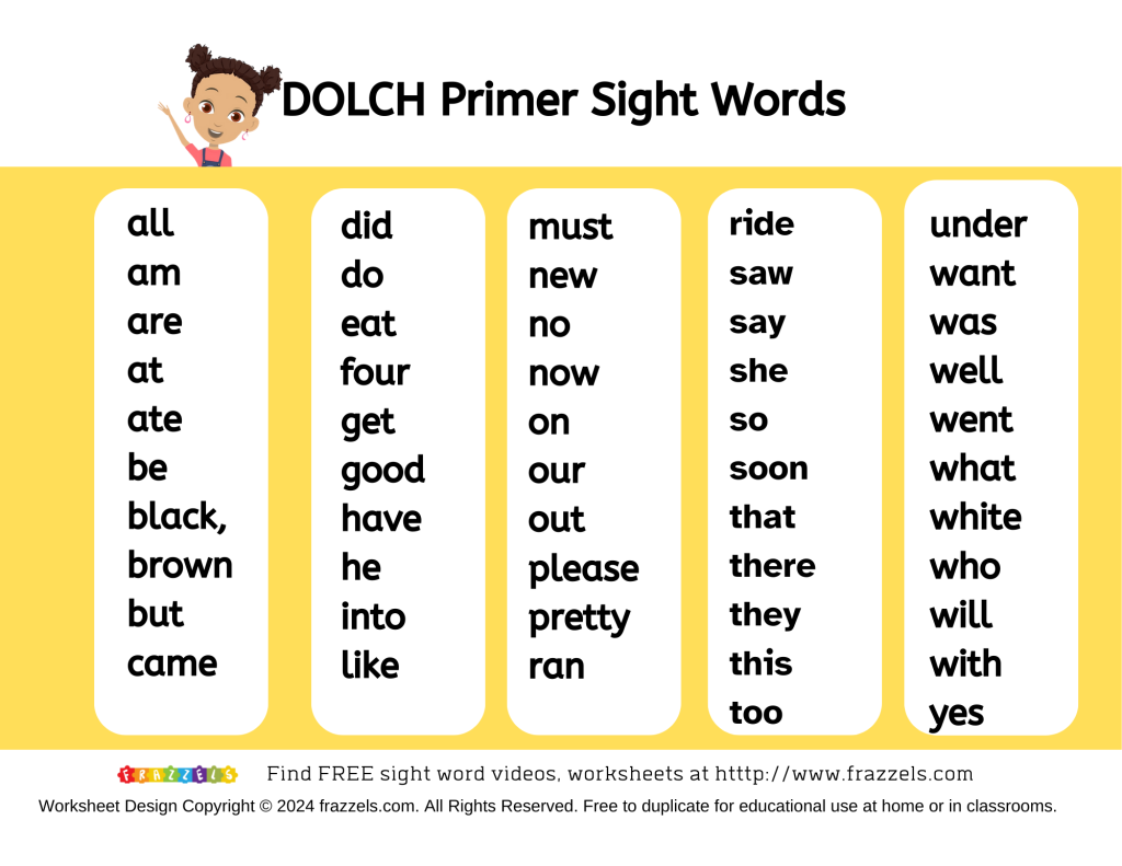 Dolch Primer Sight Word List – FREE pdf - Frazzels